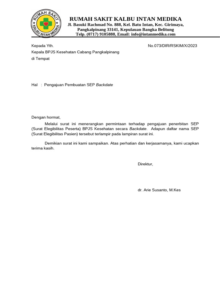 Surat Pengajuan Pembuatan SEP Backdate | PDF
