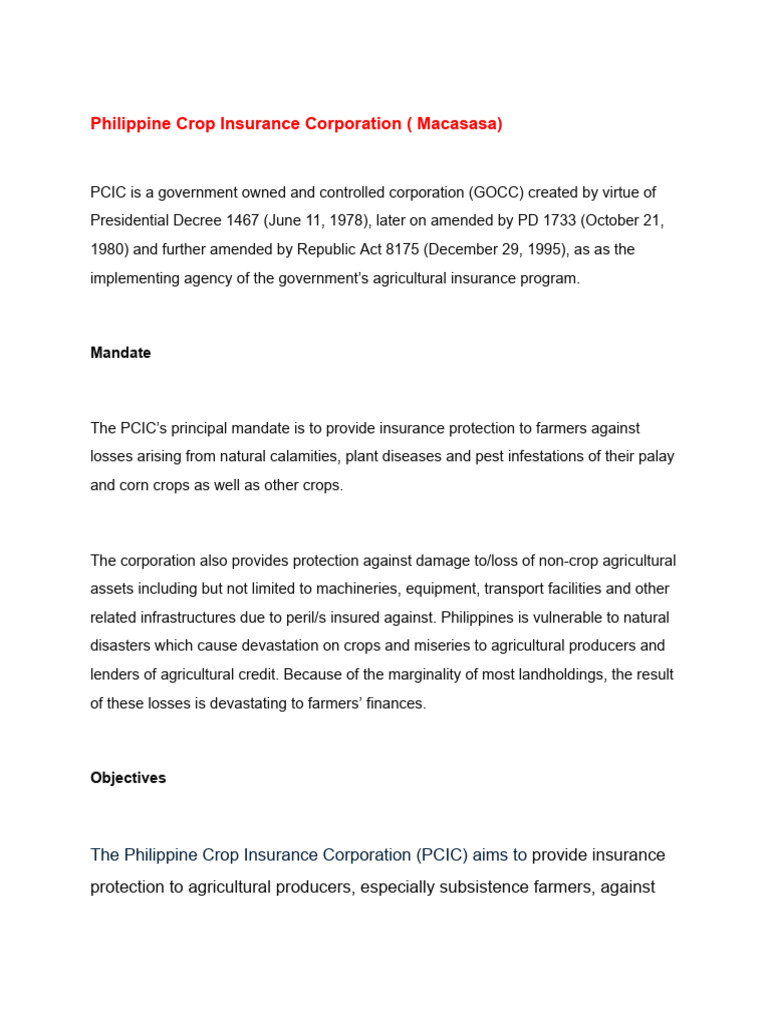 Philippine Agricultural Insurance Overview | PDF | Rice | Agriculture