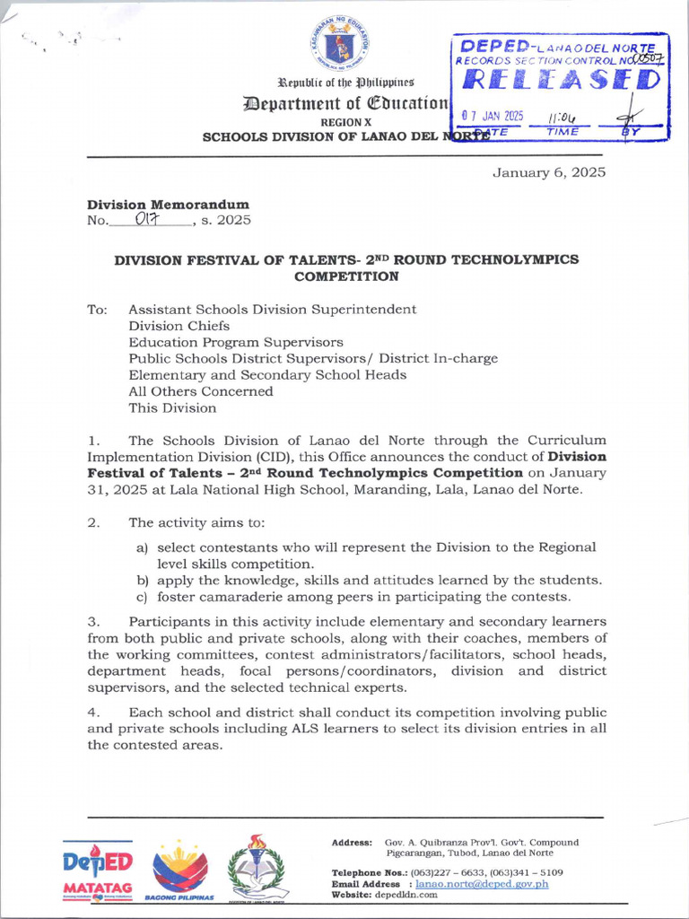 Division Festival of Talents 2nd Round Technolympics Competetion | PDF