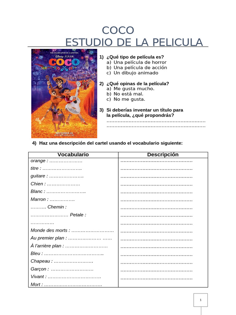 Actividades sobre la película Coco | PDF