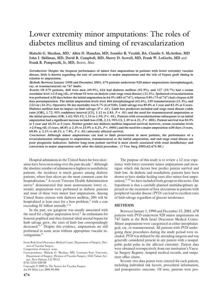 Lower Extremity Minor Amputations The Ro | PDF | Amputation | Internal ...