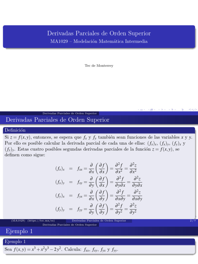 Derivadas Parciales de Orden Superior | PDF | Ecuación diferencial parcial | Derivado