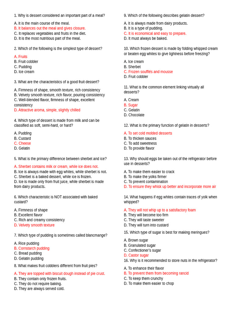 Grade 9 Final Exam honors | PDF | Desserts | Custard