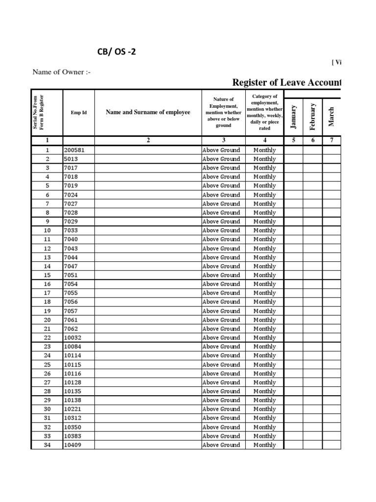 Form - G - Register of Leave Account During The Calendar Year 2012 ...