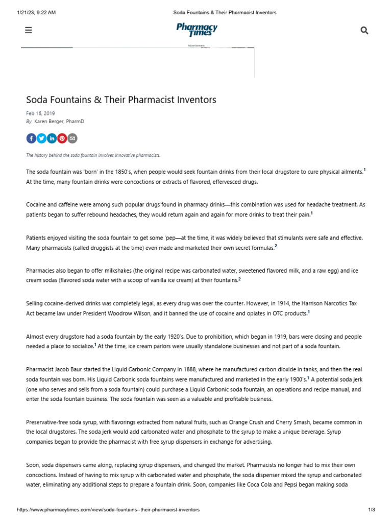 History of Soda Fountains in Pharmacies | PDF | Soft Drink | Pepsi