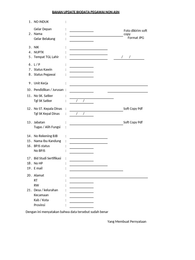 Lampiran Untuk Di Isi Biodata | PDF