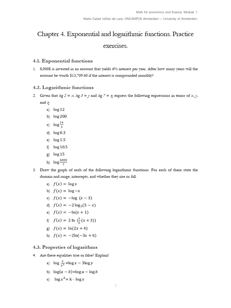 M1 - AHM - Chapter 4 - Review Exercises | PDF | Logarithm | Arithmetic