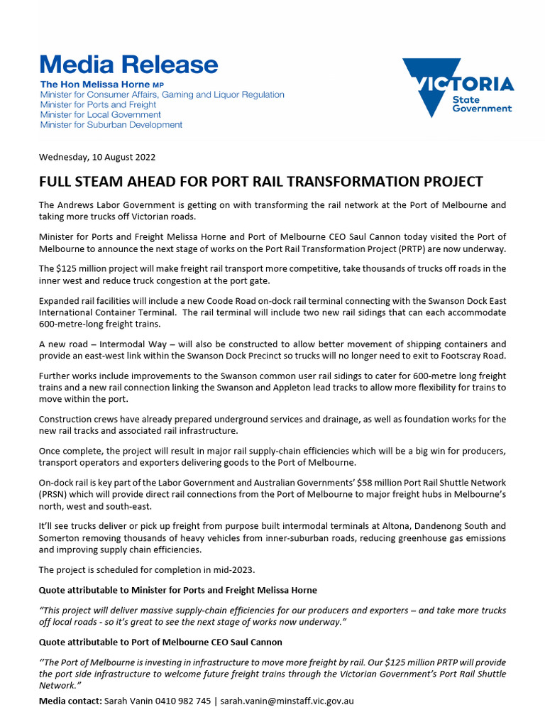 Full Steam Ahead For Port Rail Transformation Project | PDF | Rail ...