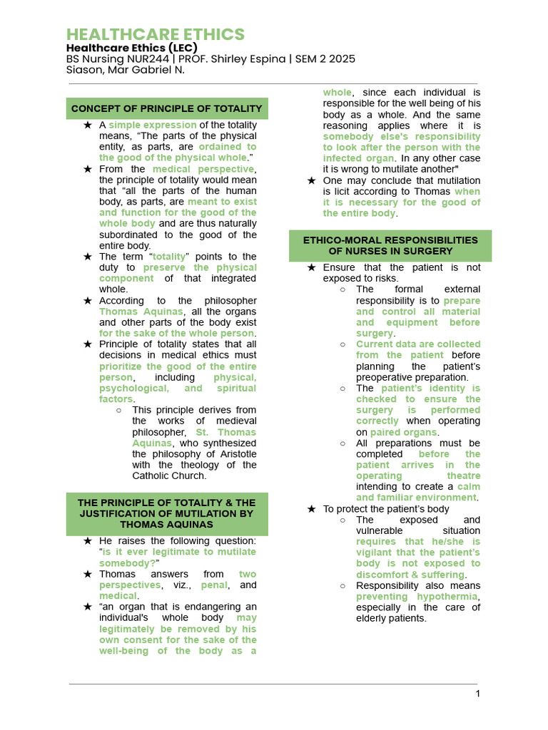 Healthcare Ethics and Totality Principle | PDF | Marriage | Homosexuality