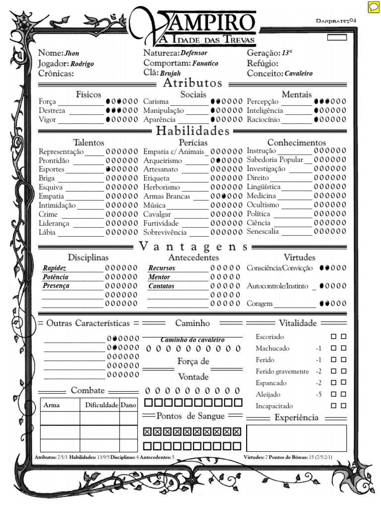 Ficha-de-vampiro-idade-das-trevas - Jhon | PDF