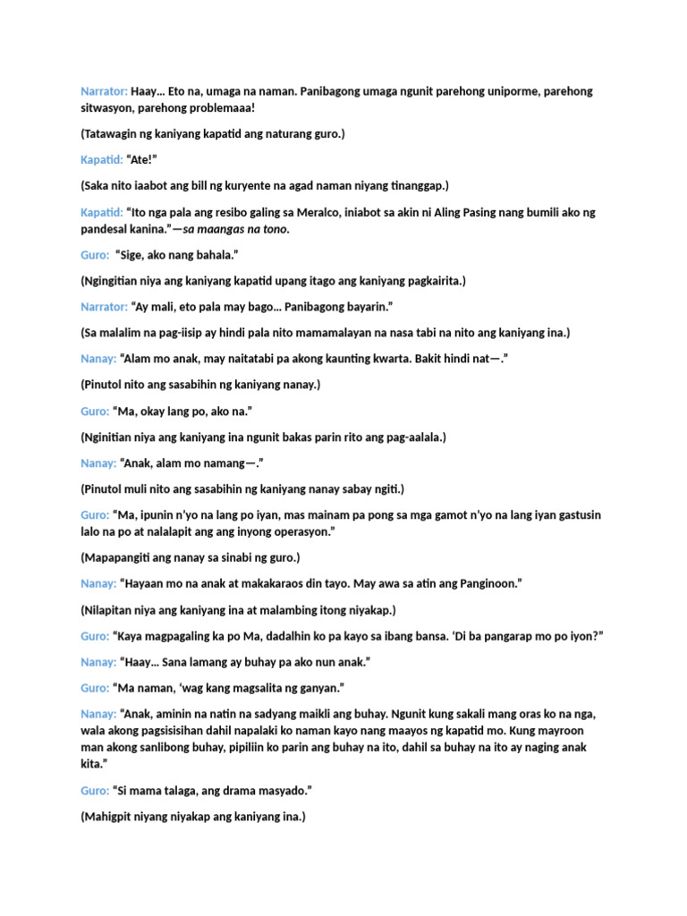 Grade 12 DRAMA Script | PDF