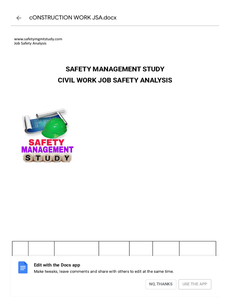 cONSTRUCTION WORK JSA | PDF | Personal Protective Equipment | Scaffolding