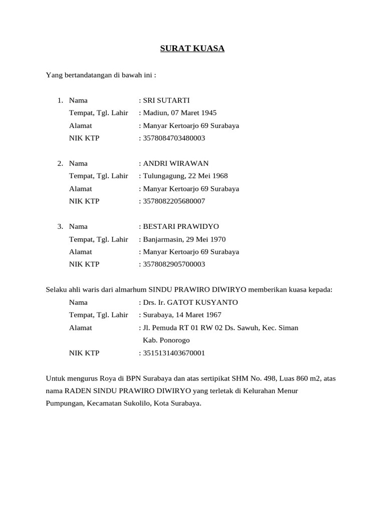 Surat Kuasa Pengurusan Roya BPN | PDF
