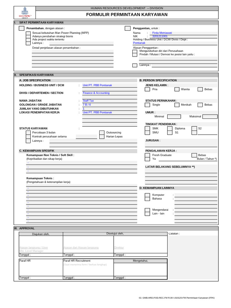 FM Permintaan Karyawan (FPK) | PDF
