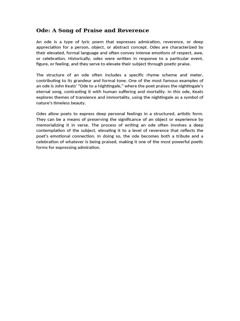 Ode: A Song of Praise and Reverence | PDF