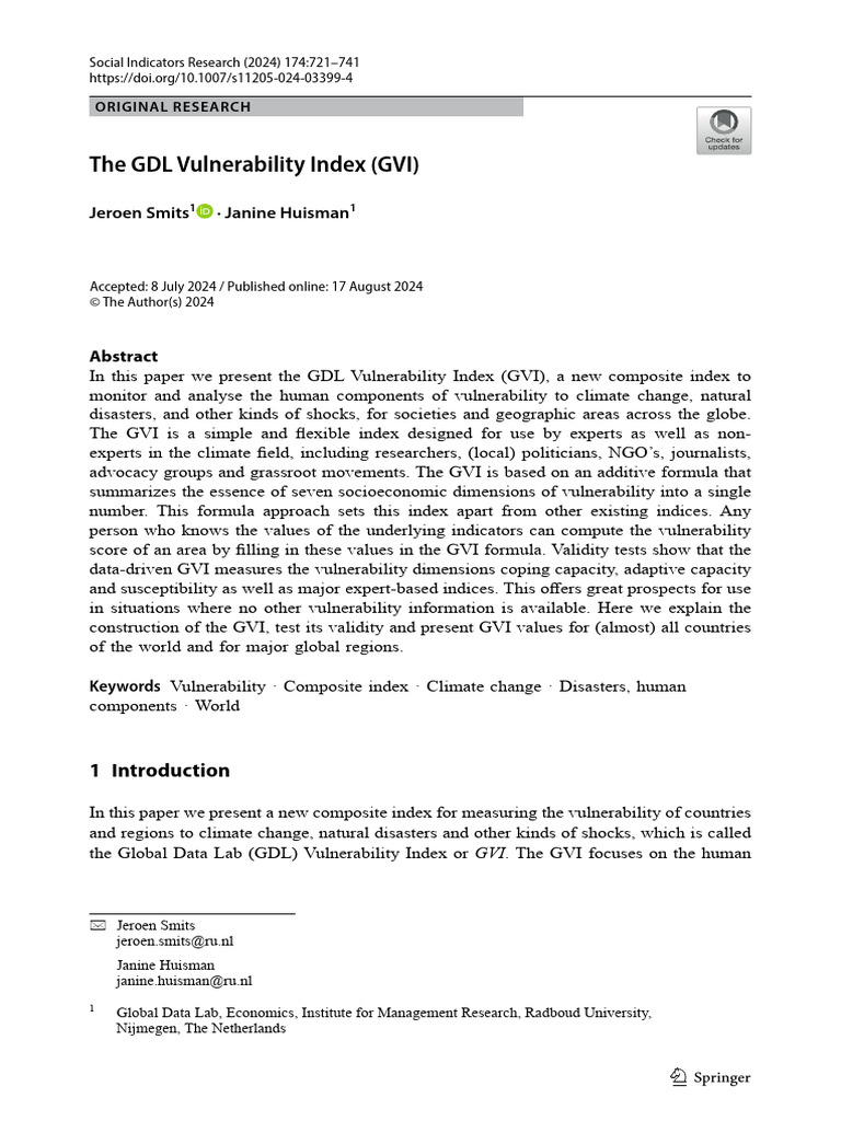 GDL Vulnerability Index: Measuring Societal Risk | PDF | Vulnerability ...