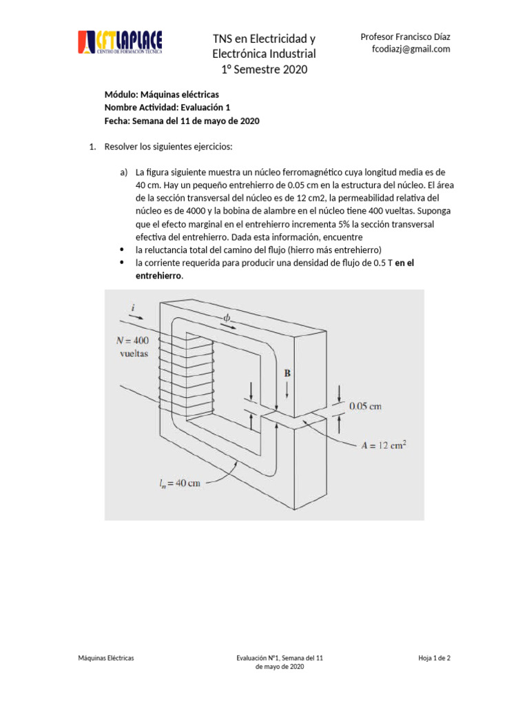 Máquinas Eléctricas - Evaluacion 1 | PDF | Transformador | Corriente eléctrica