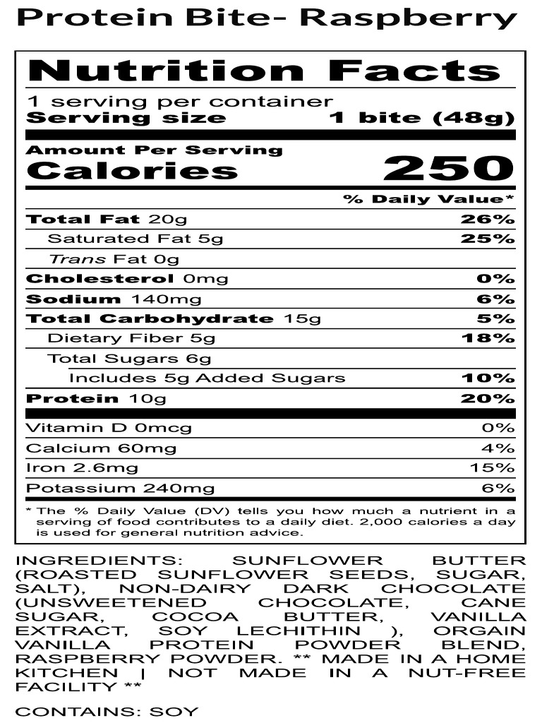 Protein Bite - Raspberry - Nutrition Label | PDF