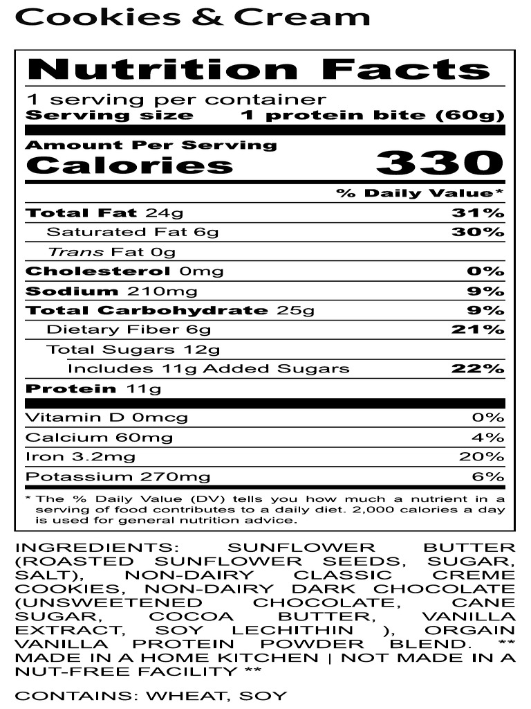 Cookies & Cream - Nutrition Label (3) | PDF