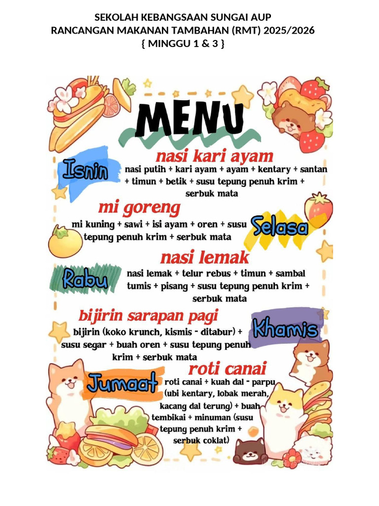 Menu RMT 2025 | PDF
