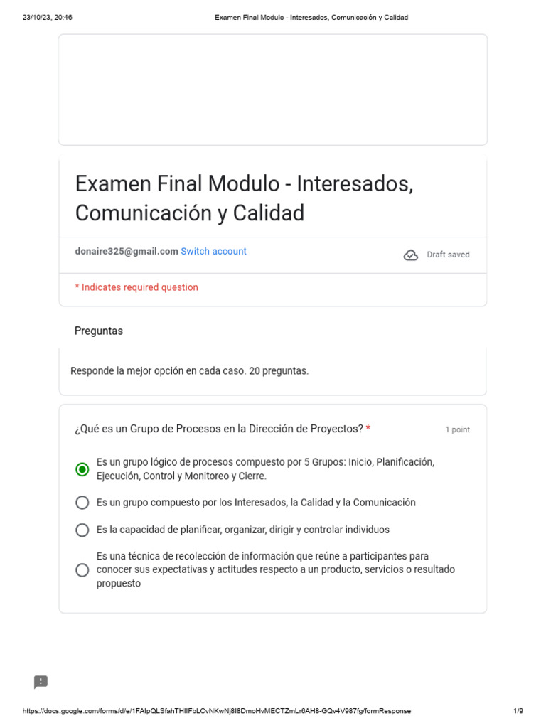 Examen Final Modulo - Interesados, Comunicación y Calidad | PDF