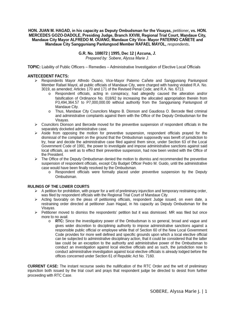 Ombudsman Authority on Local Officials | PDF | Complaint | Injunction