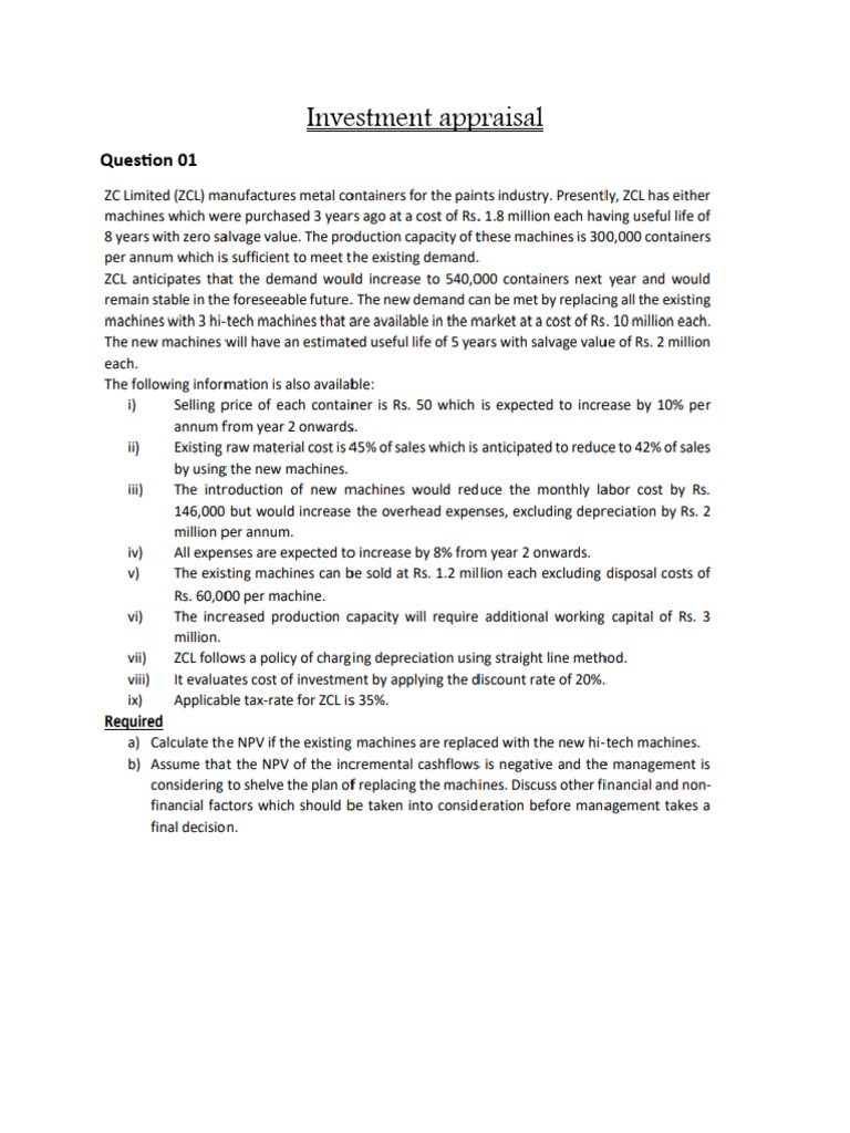 Investment Appraisal | PDF