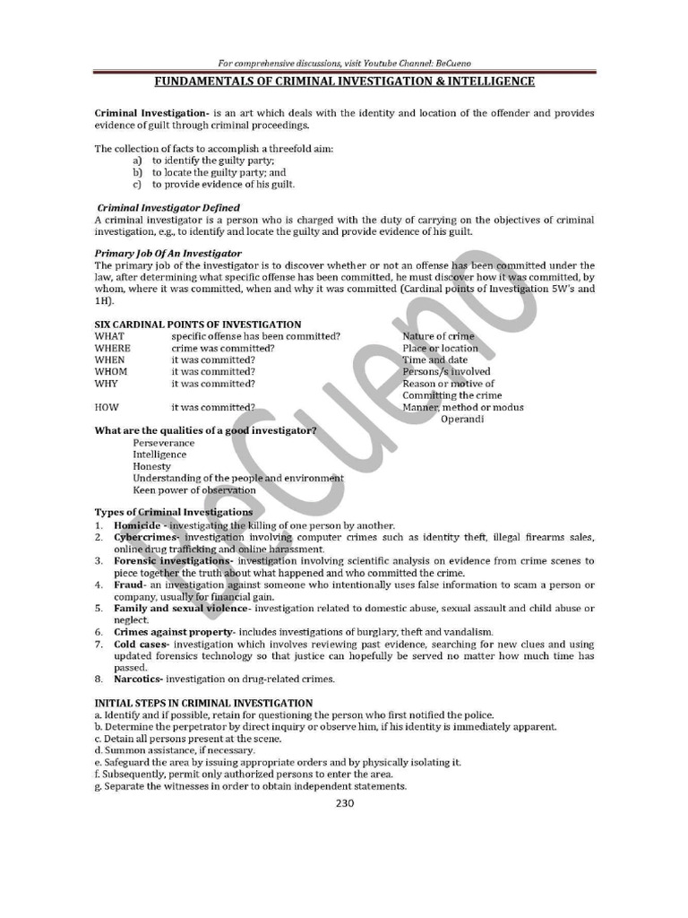 CDI1 Fundamentals of Criminal Investigation and | PDF