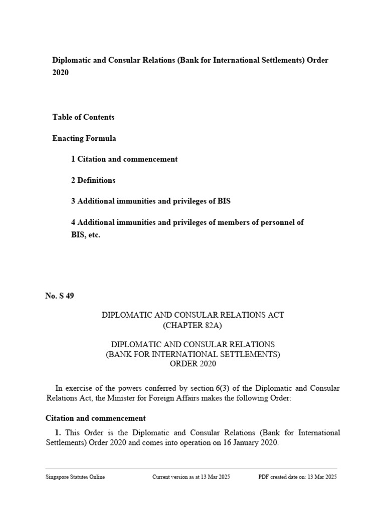 Diplomatic and Consular Relations (Bank For Intern | PDF | Bank For ...