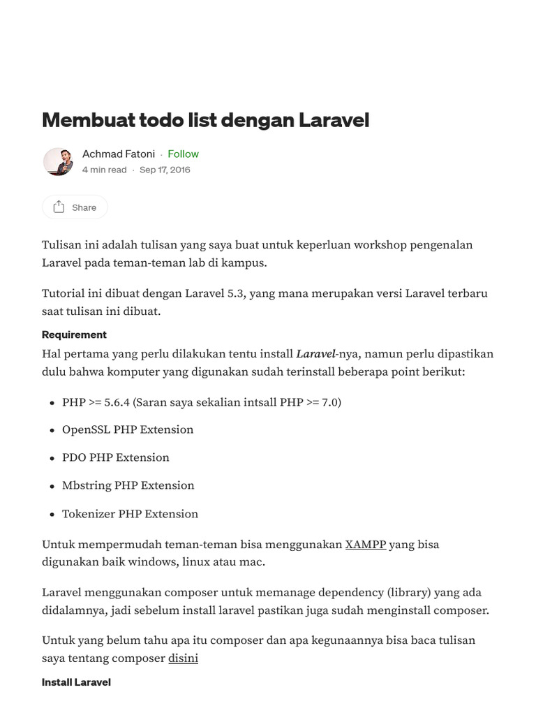 Membuat todo list dengan Laravel. Tulisan ini adalah tulisan yang saya… _ by Achmad Fatoni ...