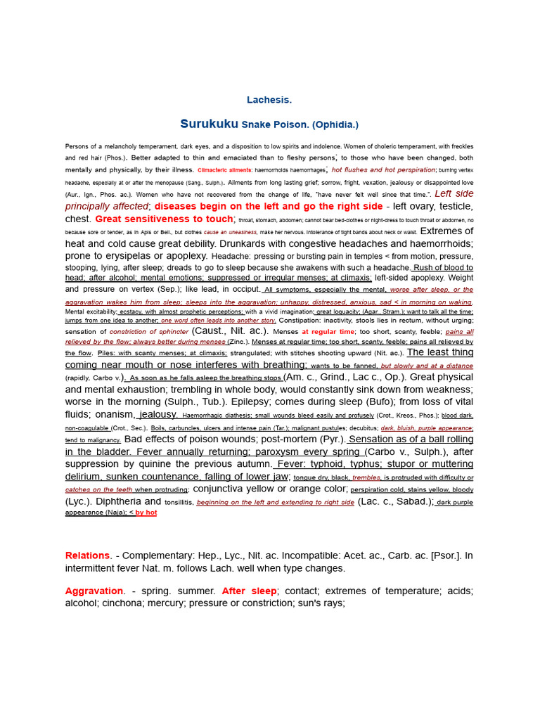 Lachesis Book | PDF | Diseases And Disorders