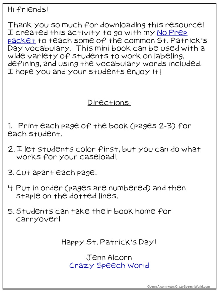 St. Patrick's Day Speech Therapy Book | PDF