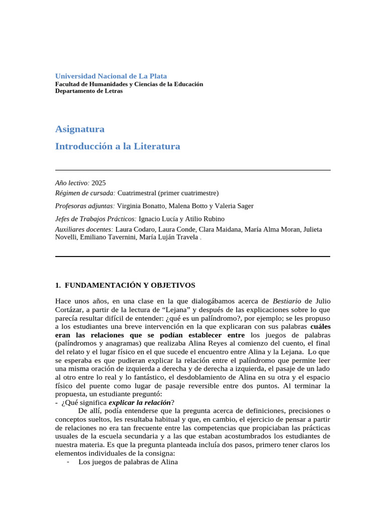 Programa Introducción A La Literatura 2025 | PDF | Fantasía | Cuentos