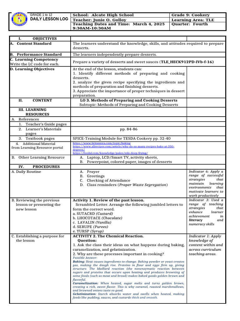 Q4 COT LP | PDF | Custard | Baking