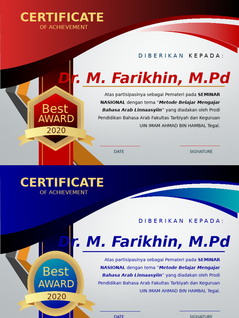 50 Desain Gratis Sertifikat Penghargaan | PDF