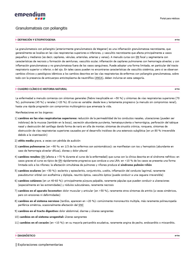 Granulomatosis con Poliangiitis: Guía Médica | PDF | Especialidades ...