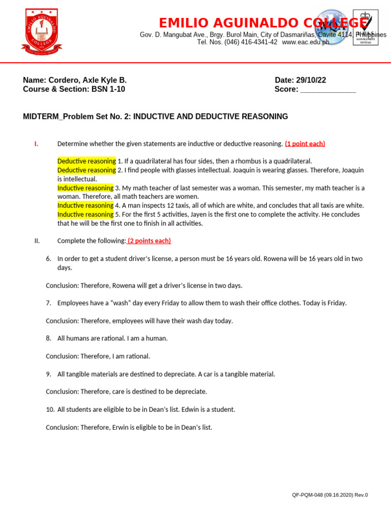 MIDTERM - Problem Set No. 2 | PDF