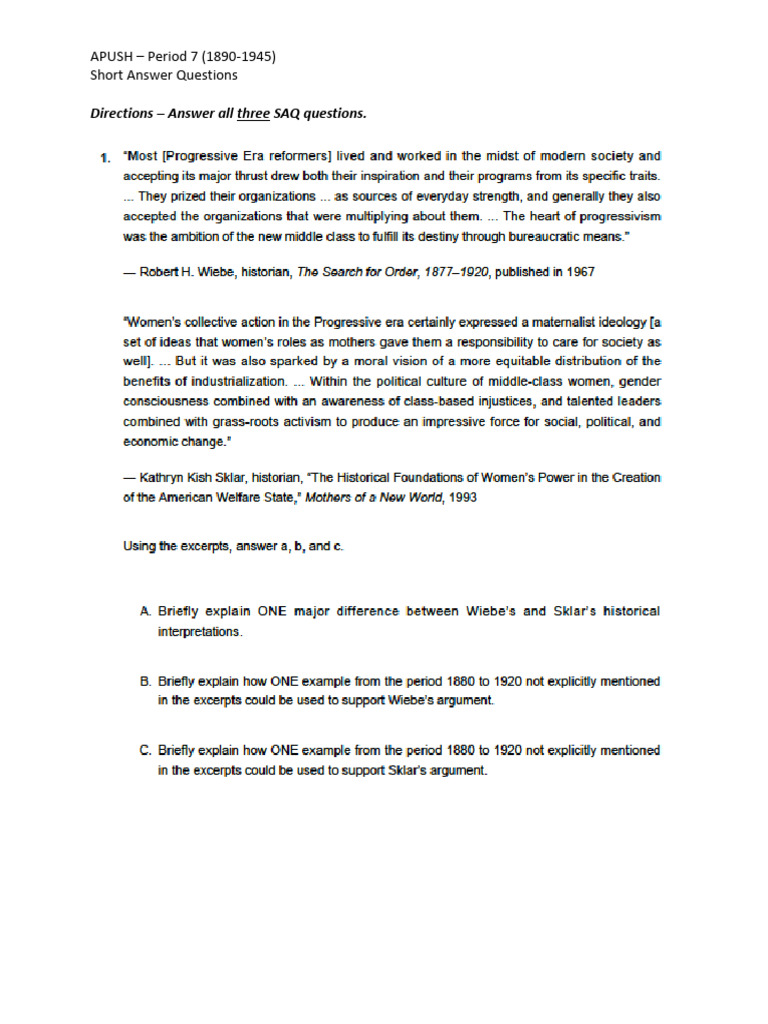 Apush Period 7 Saqs | PDF