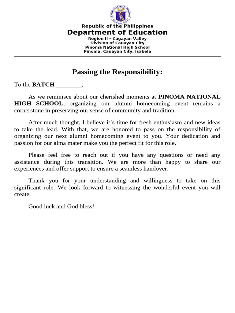 PASSING of RESPONSIBILITY | PDF