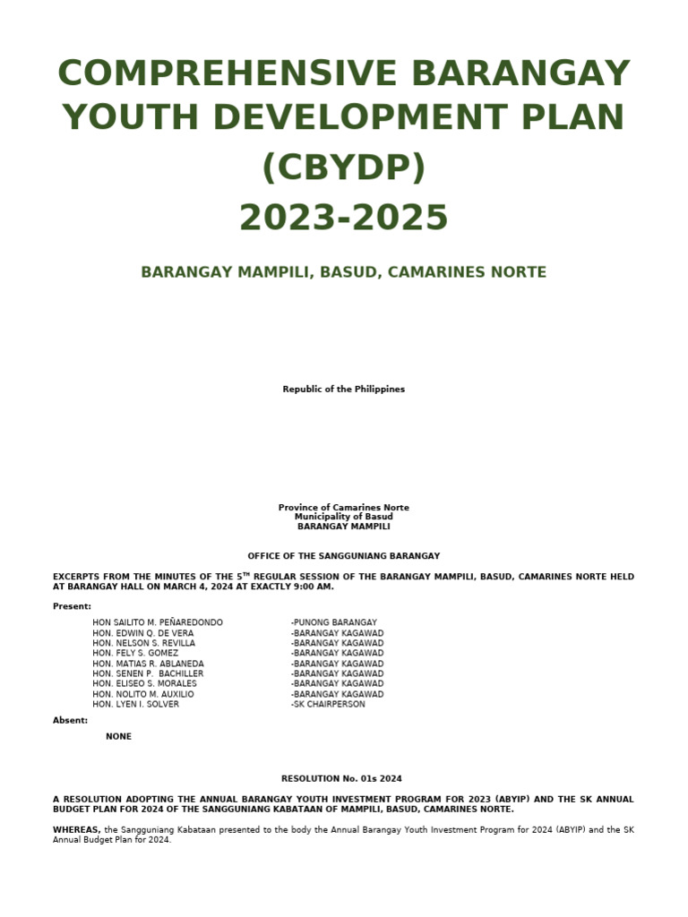Barangay Mampili Youth Development Plan 2023-2025 | PDF