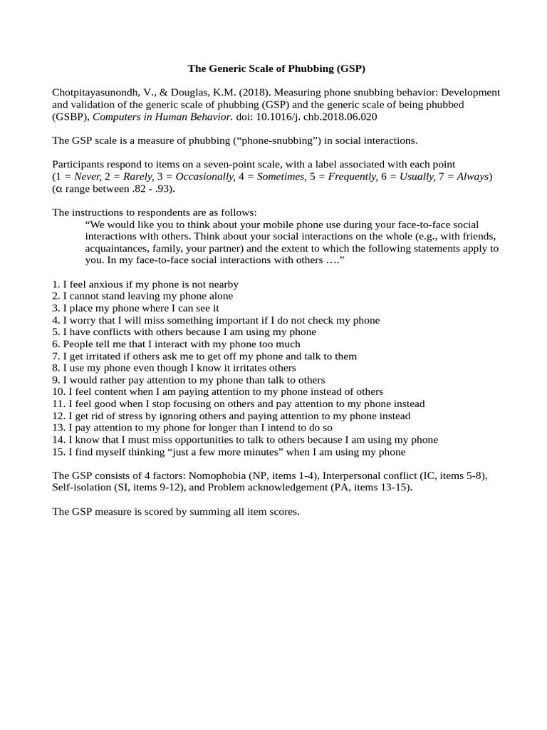 GSP and Gs BP Scales and Instructions | PDF | Attention | Human ...