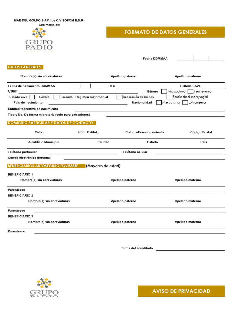 Formato de Datos Generales | PDF