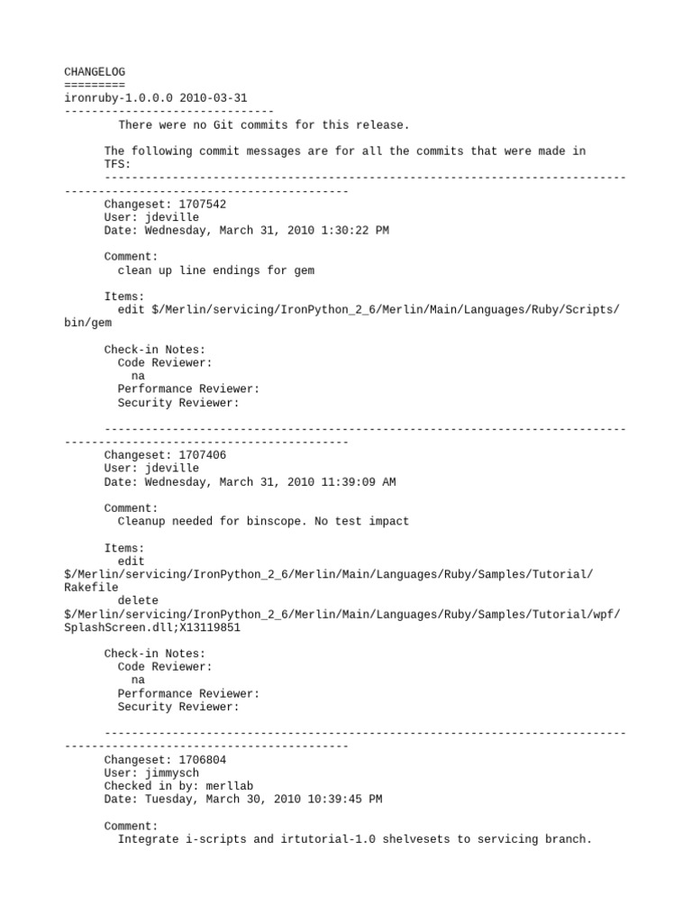 CHANGELOG | PDF | Ruby (Programming Language) | Scripting Language