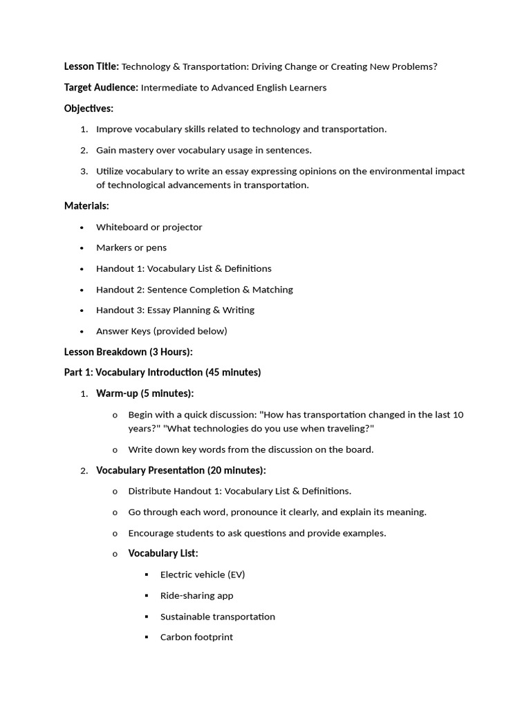 Vocabulary for Tech in Transportation | PDF | Transport | Infrastructure