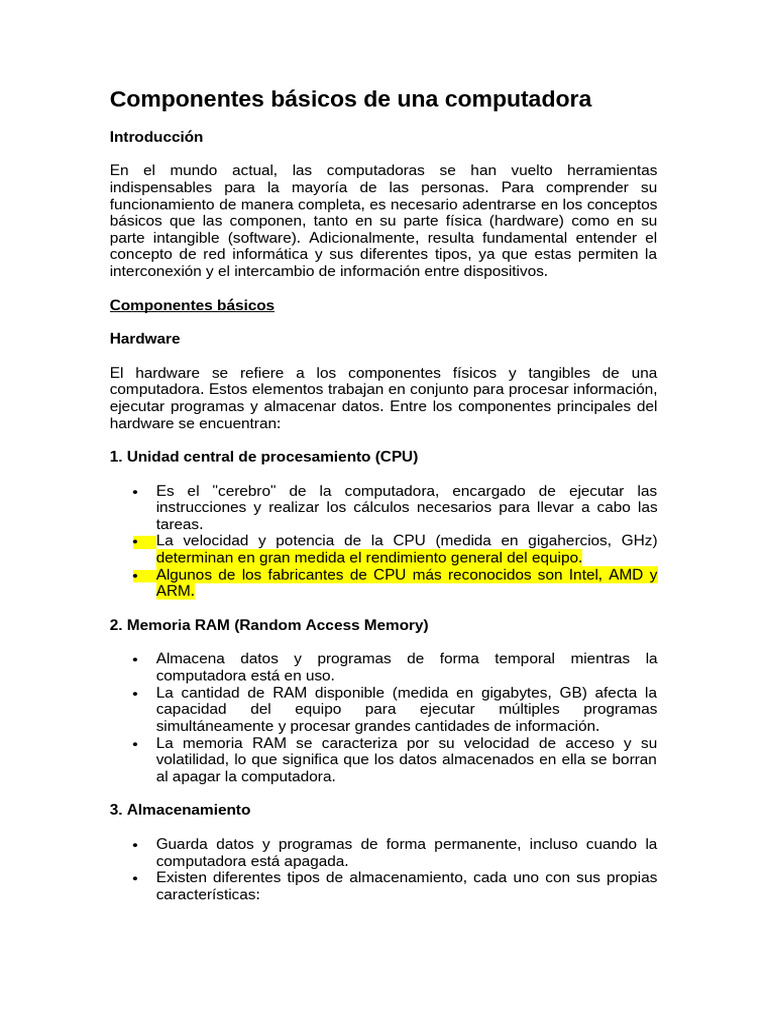 Componentes basicos de una computadora | PDF | Red de computadoras ...