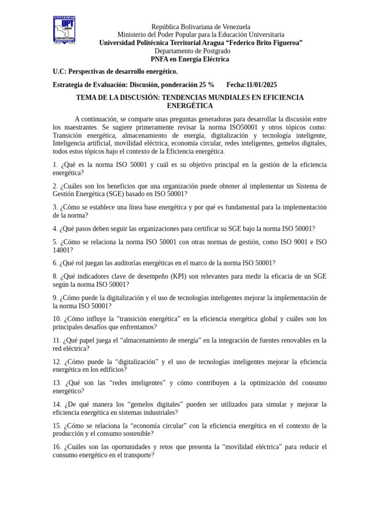 Preguntas Discusion Tendencias EE | PDF | Uso eficiente de energía ...