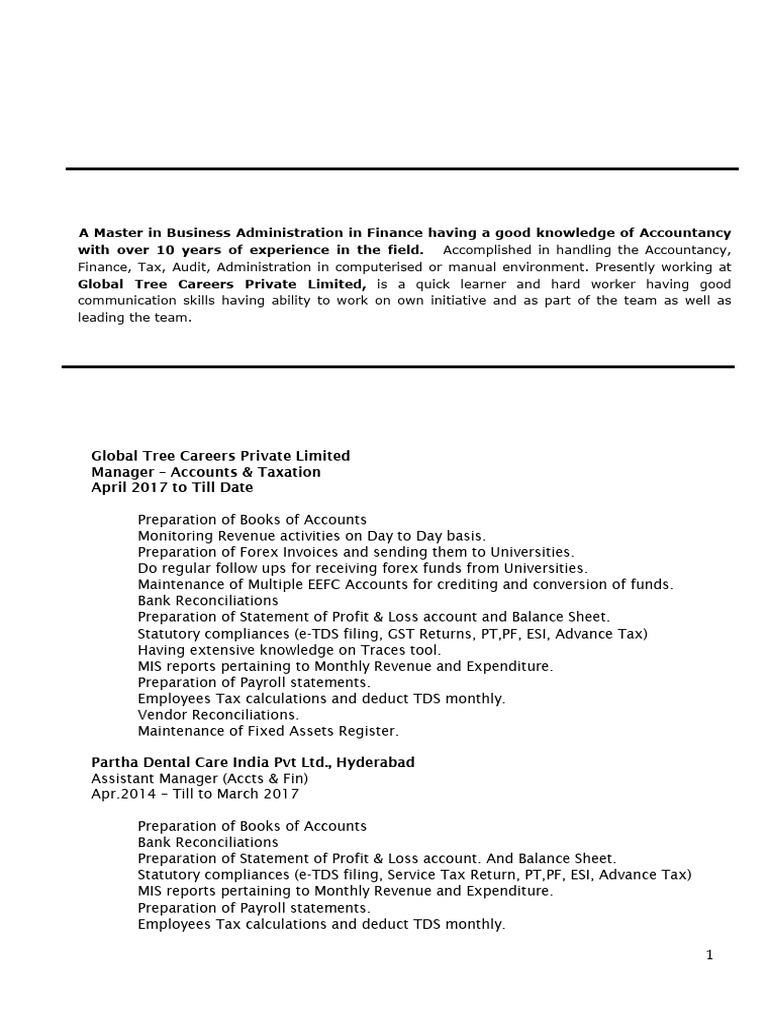 Experienced Accounts & Tax Manager Resume | PDF | Taxes | Expense