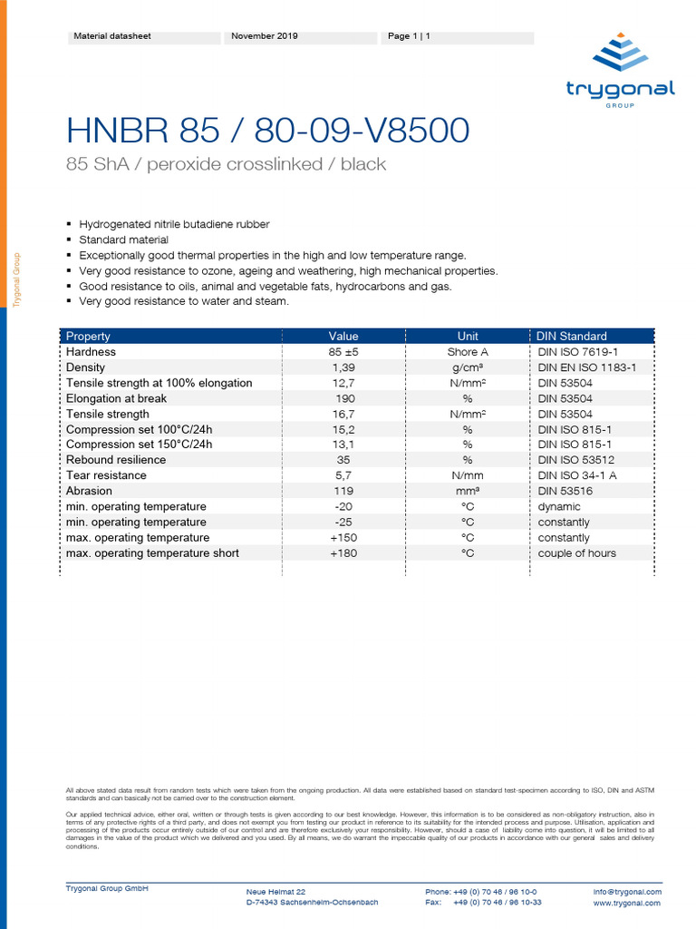HNBR 85 Datasheet Overview | PDF | Applied And Interdisciplinary ...