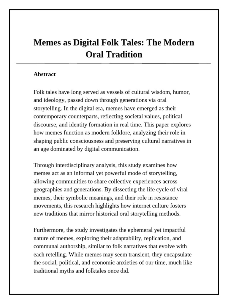 Memes As Digital Folk Tales Abstract | PDF