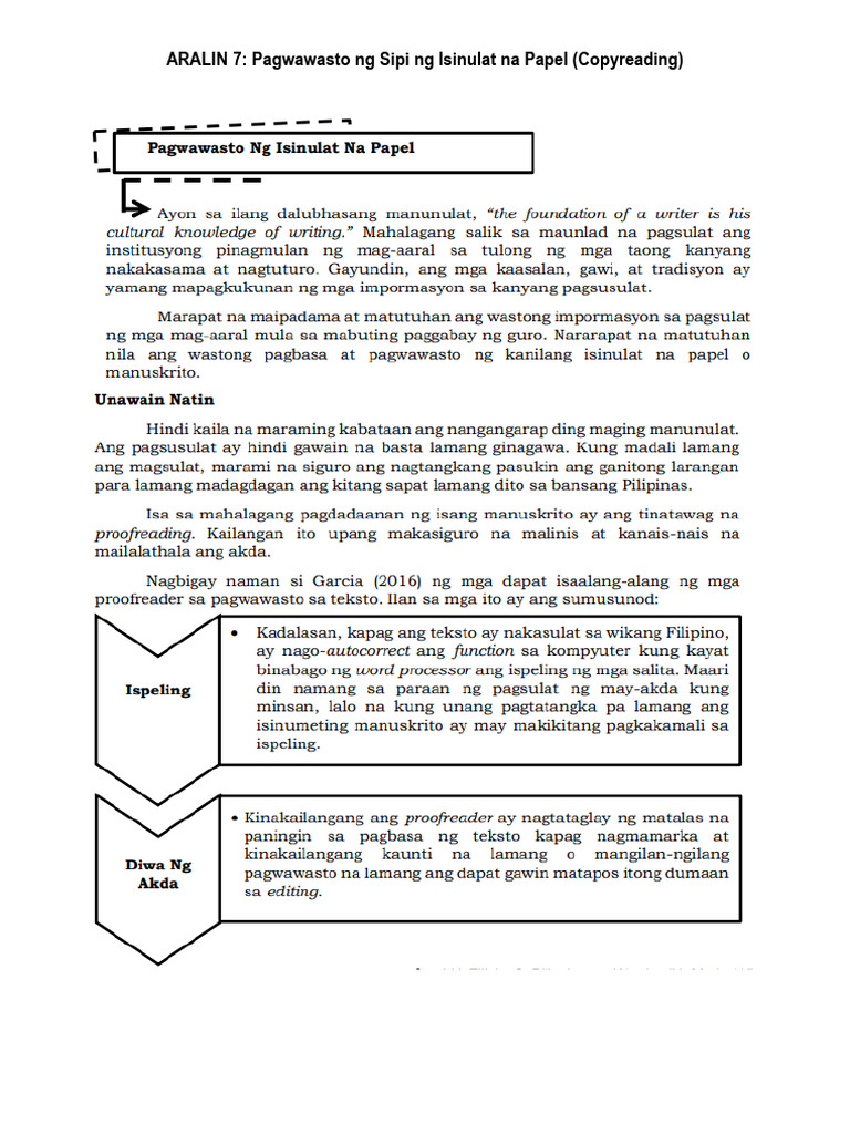 Aralin 7 Pagwawasto NG Sipi | PDF